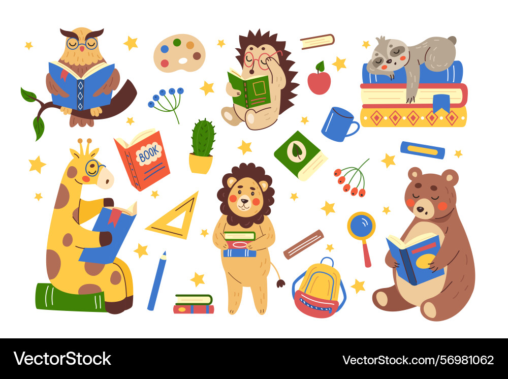 Animals study cartoon characters textbook Vector Image