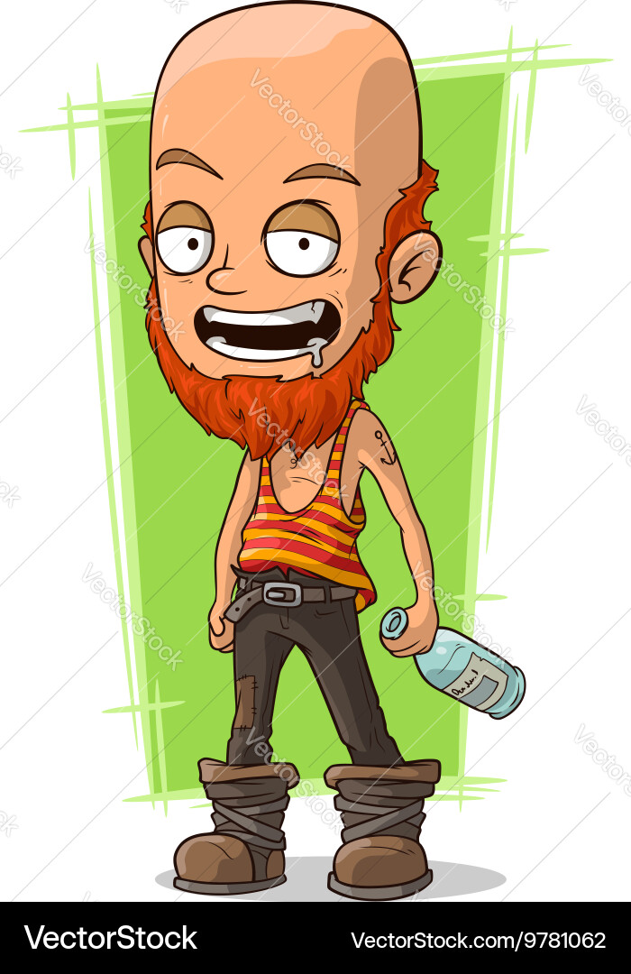 Cartoon bold man with beard and bottle Royalty Free Vector