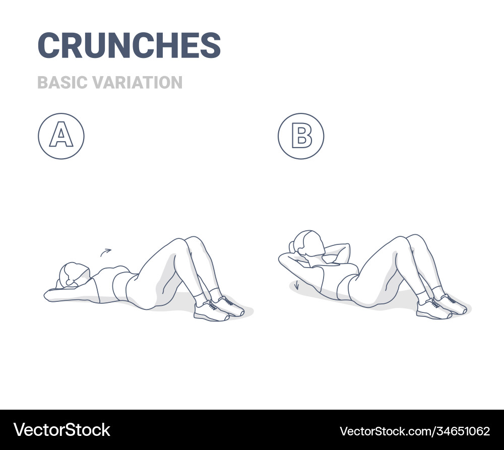 Crunch female workout exercise guide Royalty Free Vector