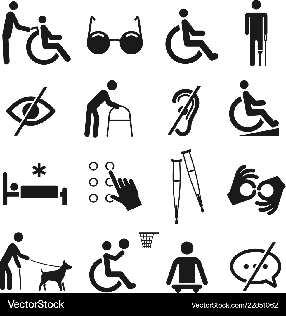 Disabled people care and disability icon set Vector Image