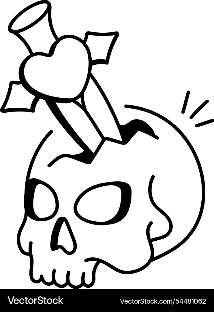 Doodle style icon of stabbed skull Royalty Free Vector Image