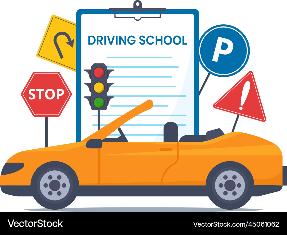 Driving school with education process of car Vector Image