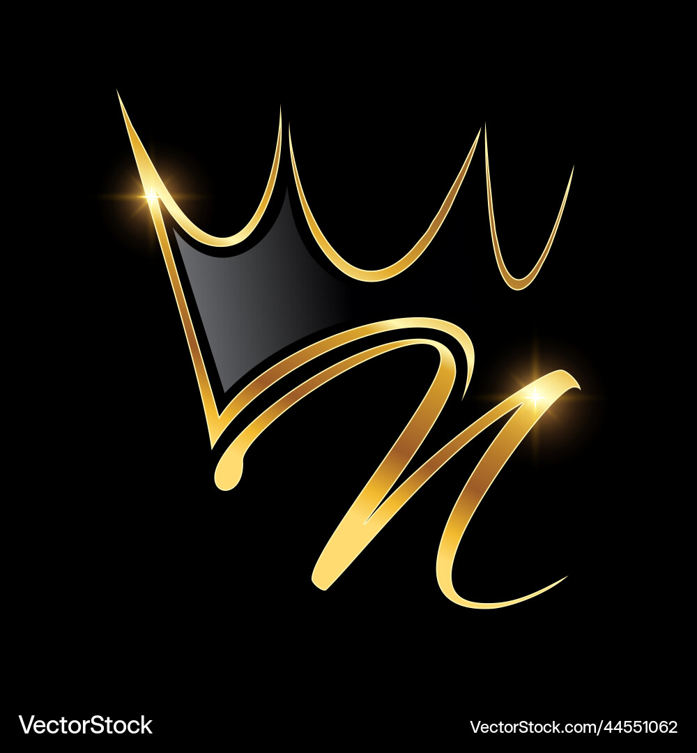 Gold monogram crown logo initial letter n Vector Image