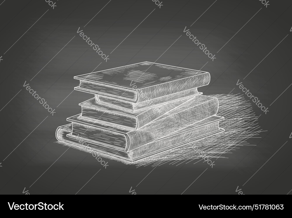 Books stack - chalk drawing on the blackboard Vector Image