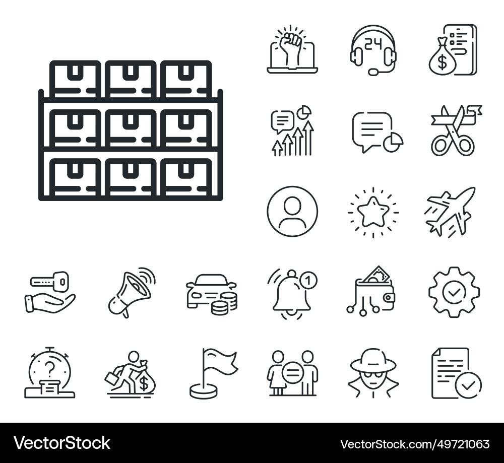 Boxes shelf line icon warehouse inventory sign Vector Image
