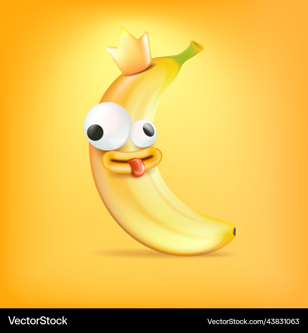 Cartoon silly banana fruit with crown Royalty Free Vector