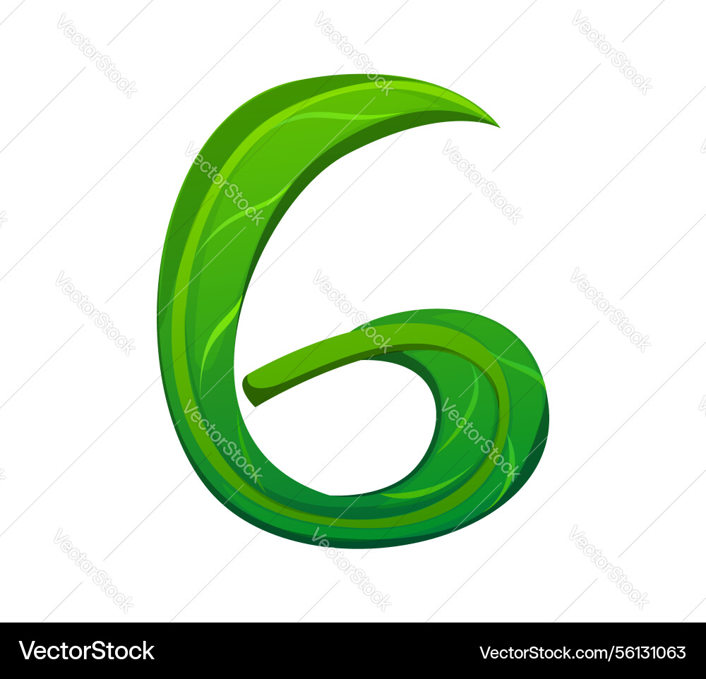 Fresh green leaf font ecology typeset digit 6 six Vector Image