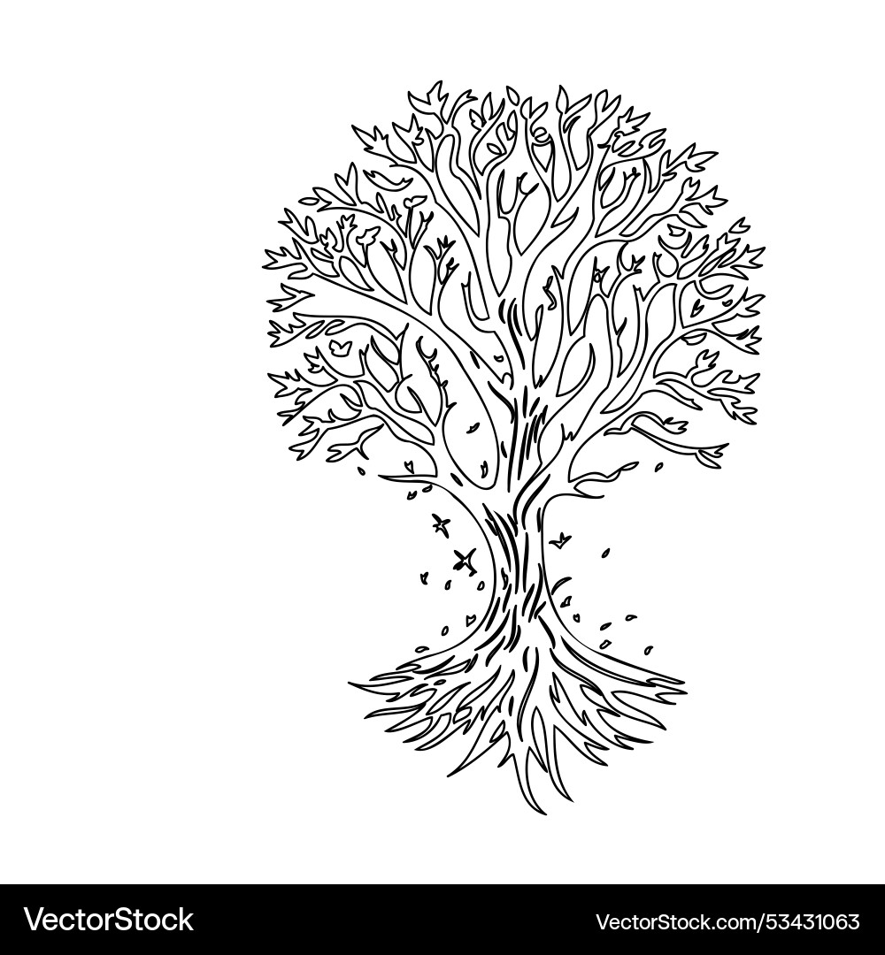 Haunted tree outline sketch Royalty Free Vector Image