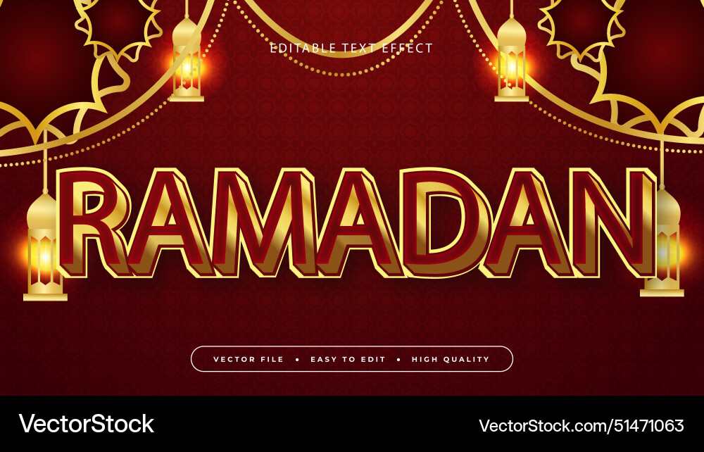 Red orange and gold ramadan 3d editable text Vector Image