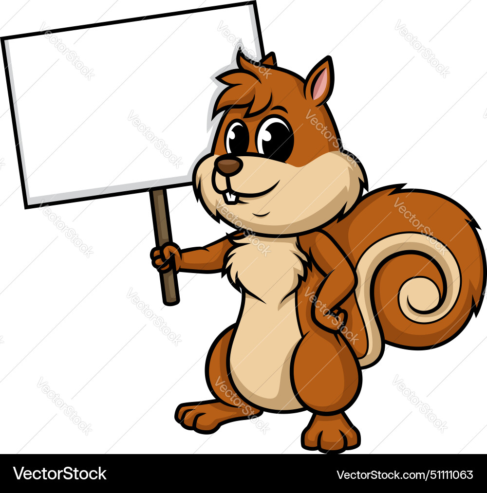 Squirrel holding empty sign cartoon clip art Vector Image
