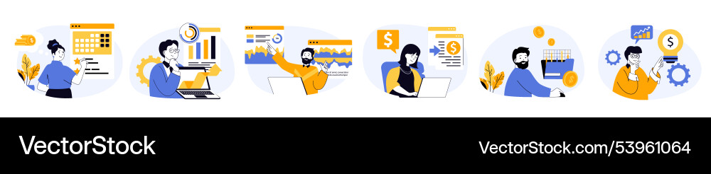 Digital business concept set with characters in Vector Image