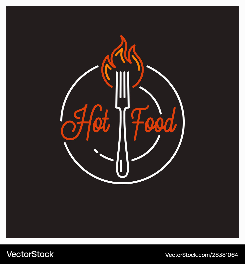 Hot food logo round linear fork an plate Vector Image