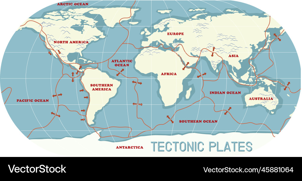 Map of tectonic plates and boundaries Royalty Free Vector