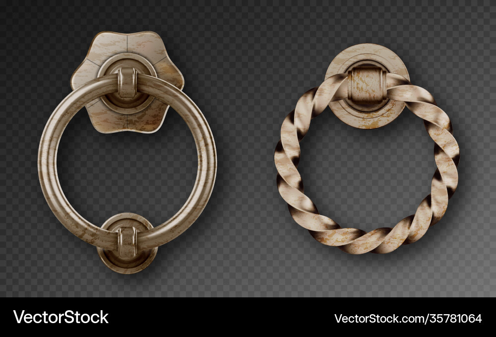 Old door knocker ancient metal ring handle Vector Image