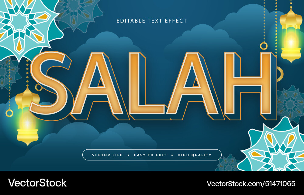 Blue gold and orange salah 3d editable text Vector Image
