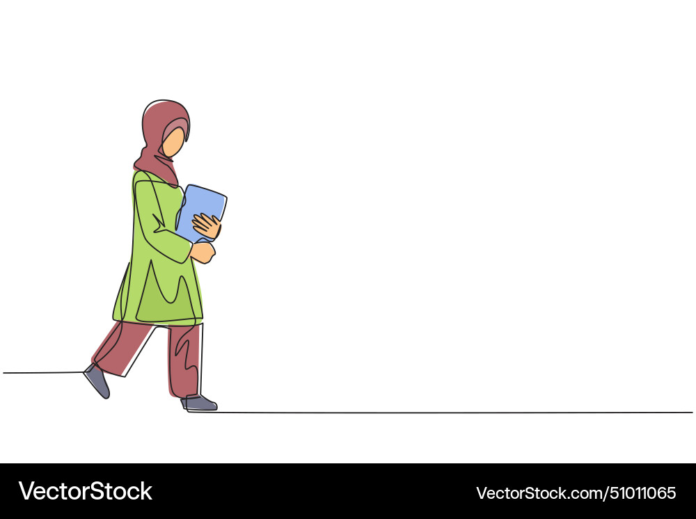 Continuous one line drawing arabian woman walking Vector Image