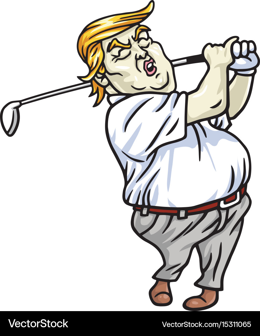 Donald trump playing golf cartoon Royalty Free Vector Image