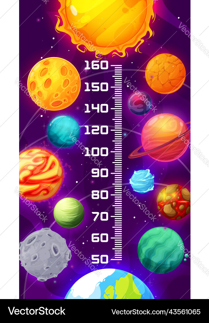 Galaxy kids height chart cartoon space planets Vector Image