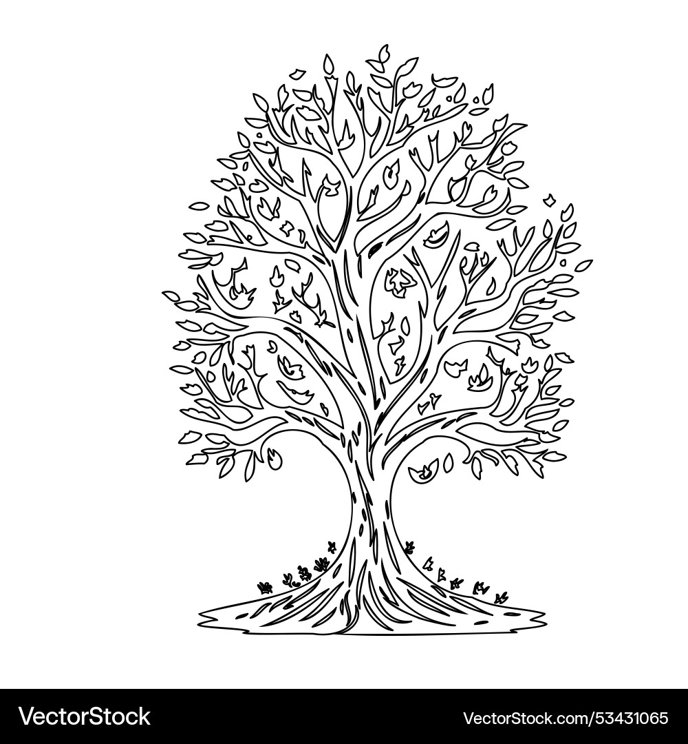 Haunted tree outline sketch Royalty Free Vector Image