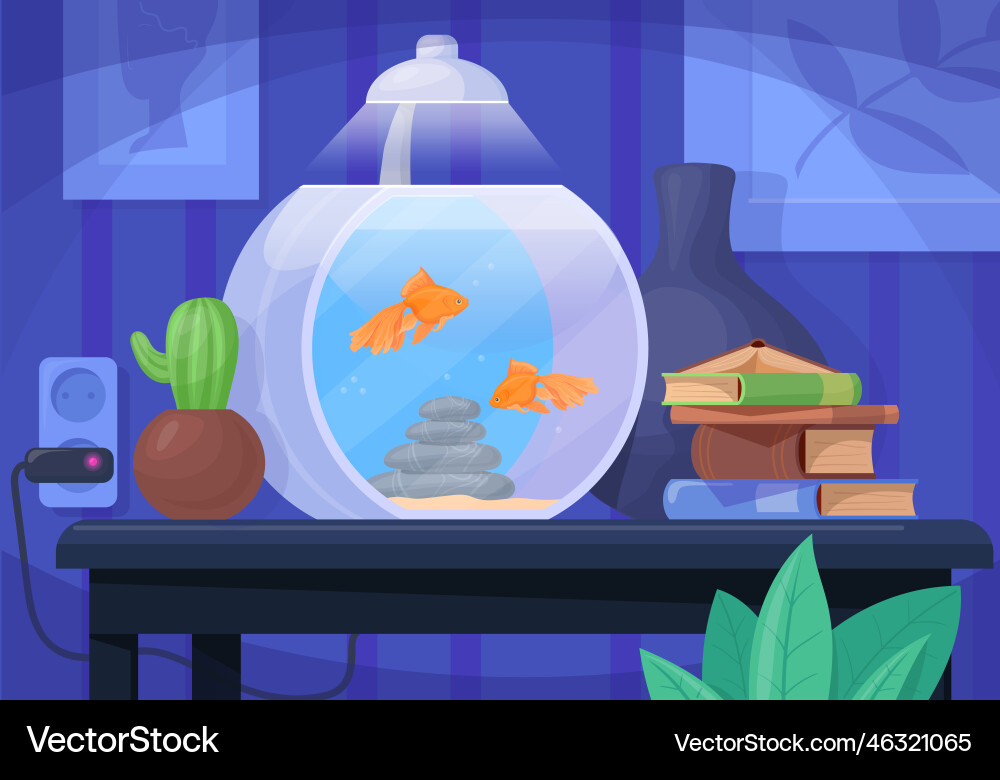 Indoor aquarium cartoon room interior with fish Vector Image