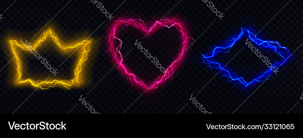Lightning frames electric thunderbolt borders set Vector Image