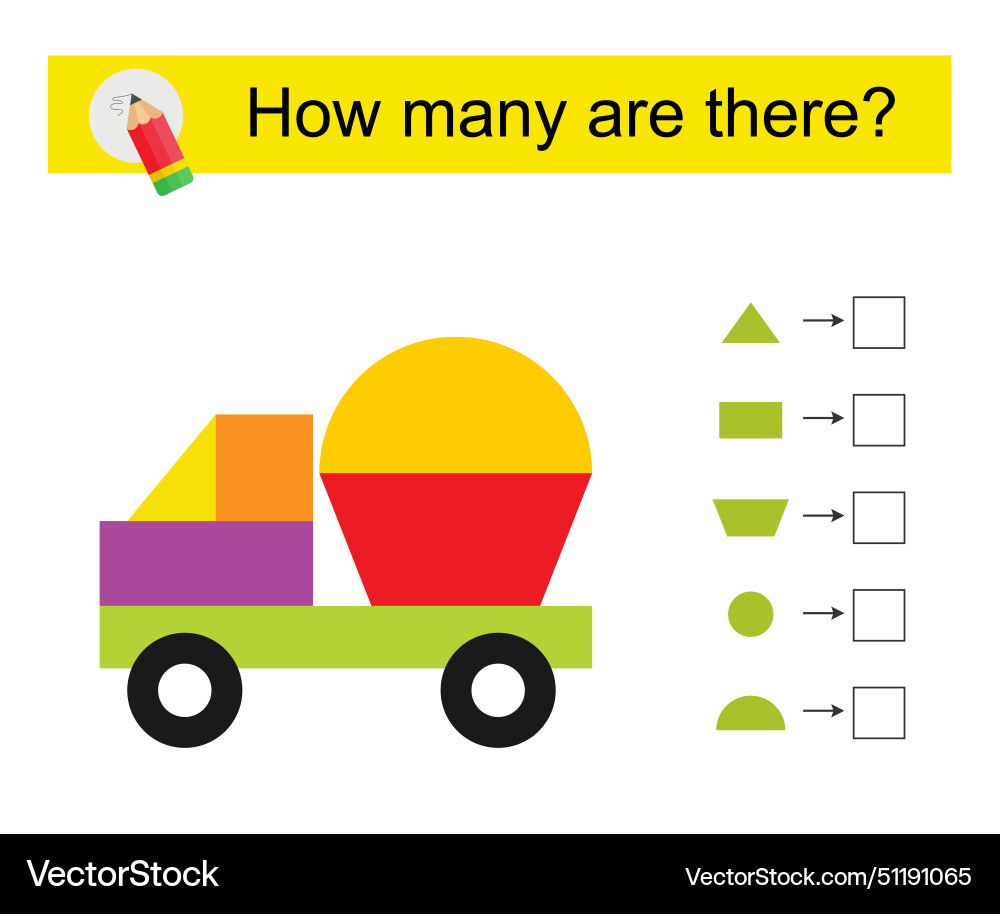 Math activity for kids how many geometric shapes Vector Image