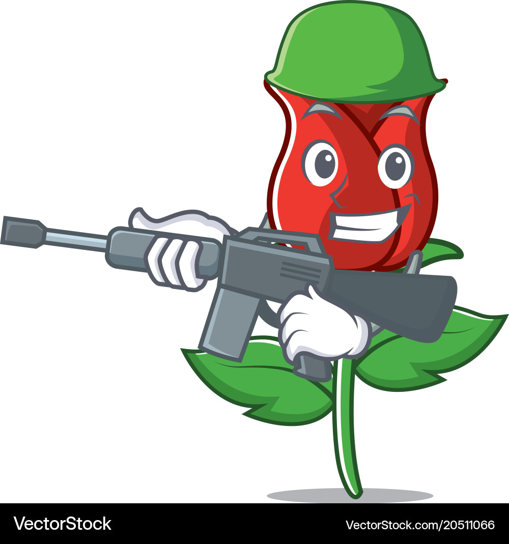 Army red rose character cartoon Royalty Free Vector Image