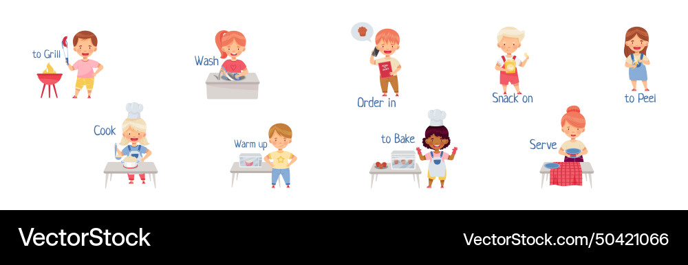 Children cooking in kitchen demonstrate action Vector Image