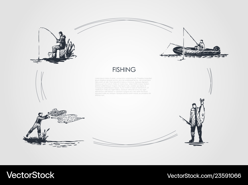 Fishing - fisherman casting net rod Royalty Free Vector