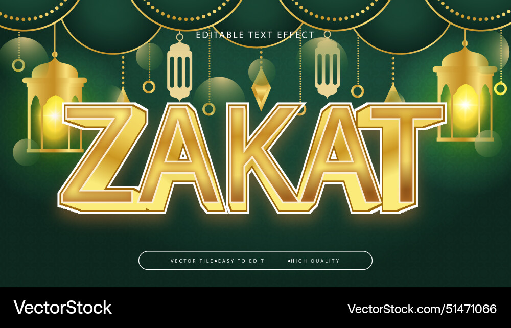 Green and gold zakat 3d editable text effect Vector Image