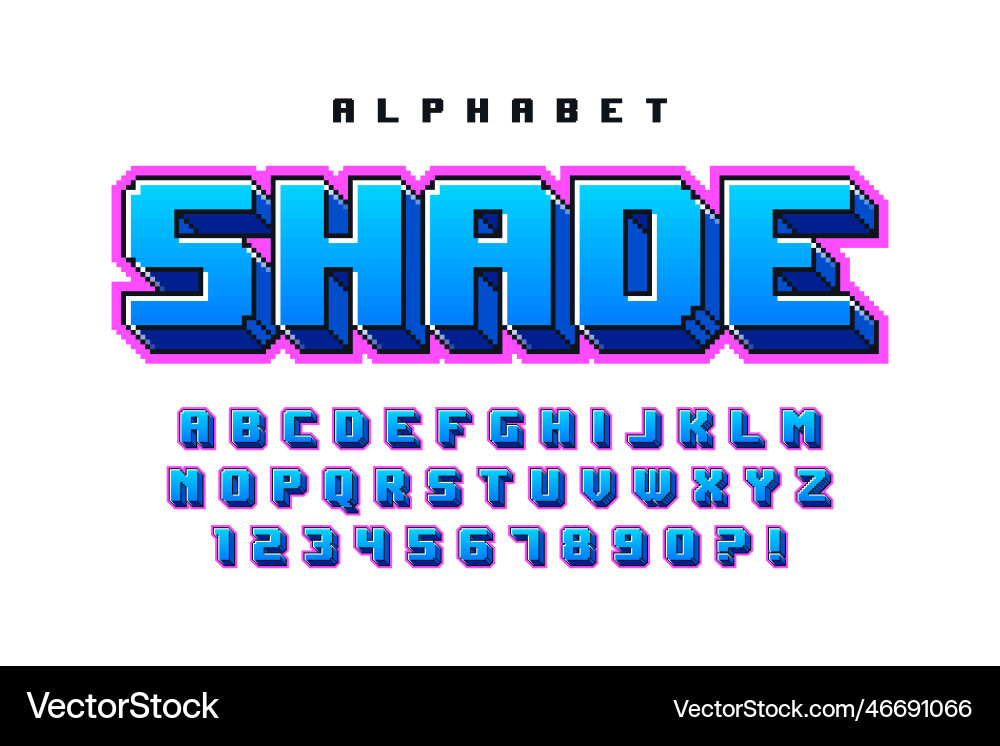 Pixel alphabet design stylized like in 8 Vector Image