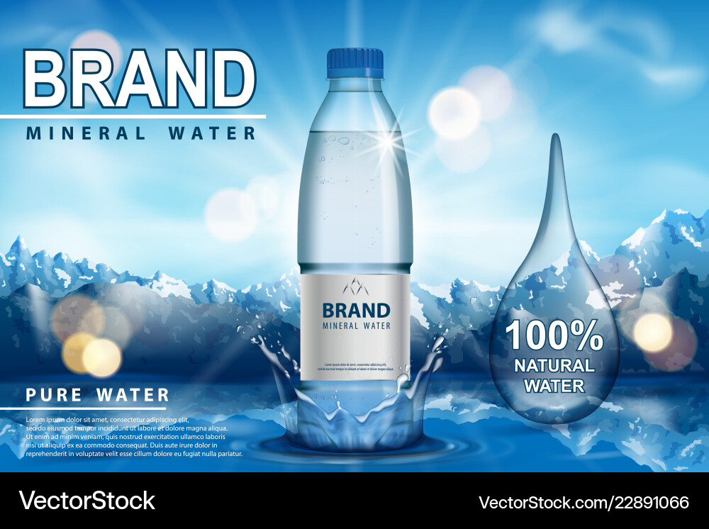 Pure sparkling water ad plastic bottle Royalty Free Vector