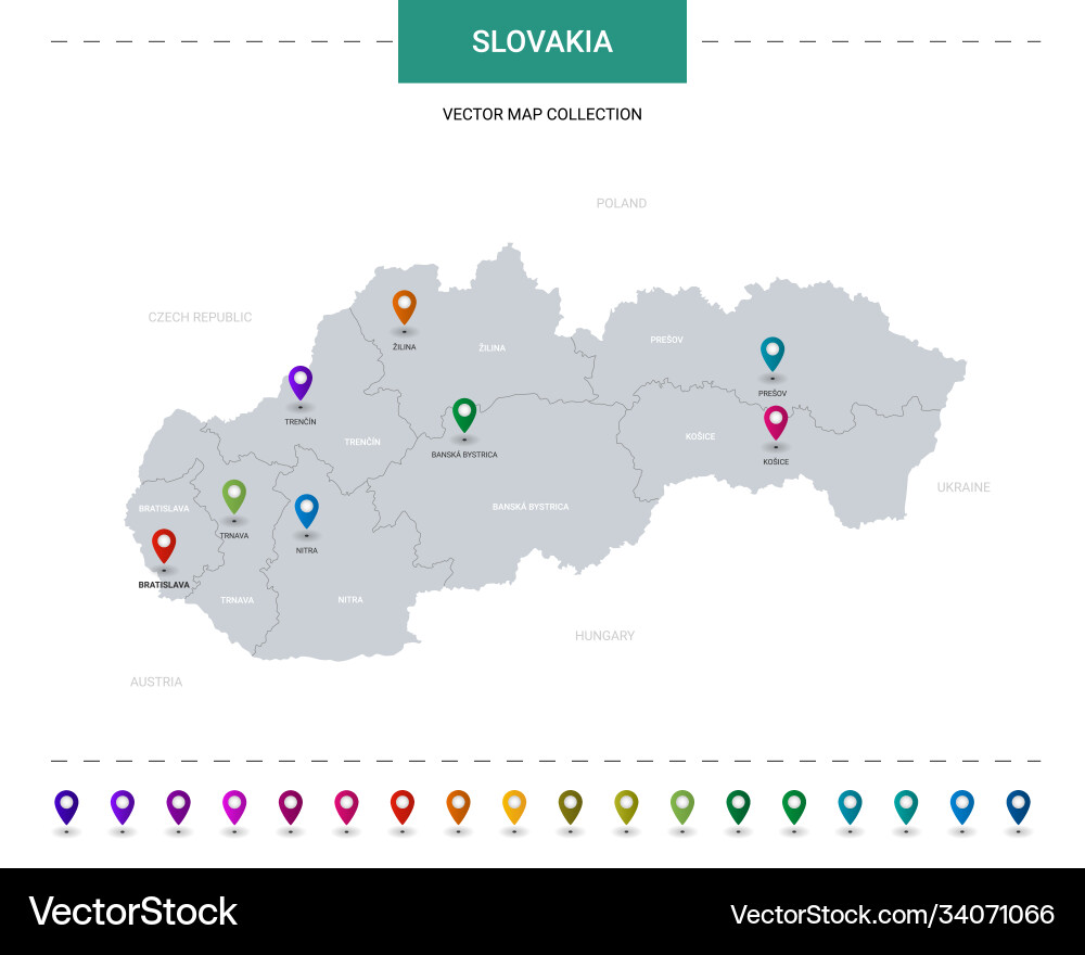 Slovakia map with location pointer marks Vector Image