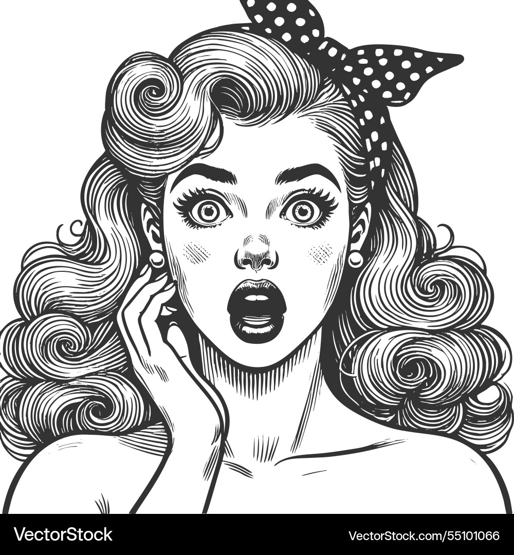 Surprised retro woman engraving Royalty Free Vector Image