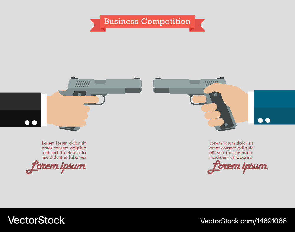 Two hands holding handguns infographic Royalty Free Vector