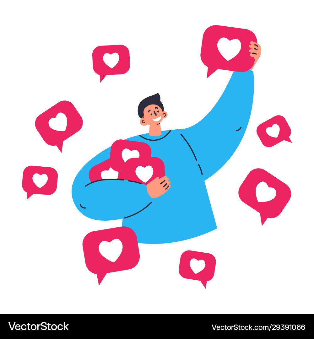 Young happy man grabbing like notifications Vector Image