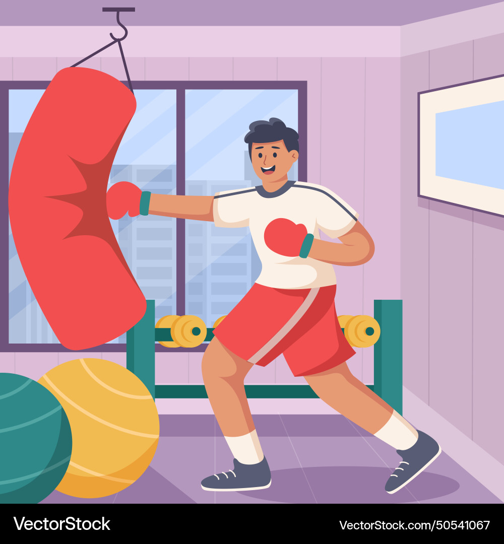 Boxing exercise flat design Royalty Free Vector Image