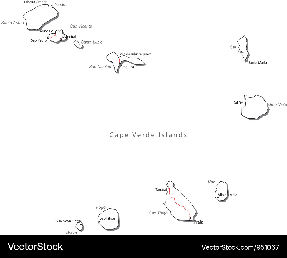 Cape verde islands black white map Royalty Free Vector Image