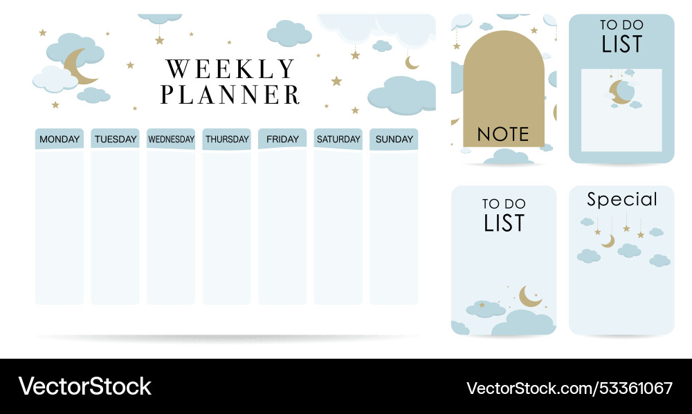 Cute weekly planner background with cloudmoonsky Vector Image