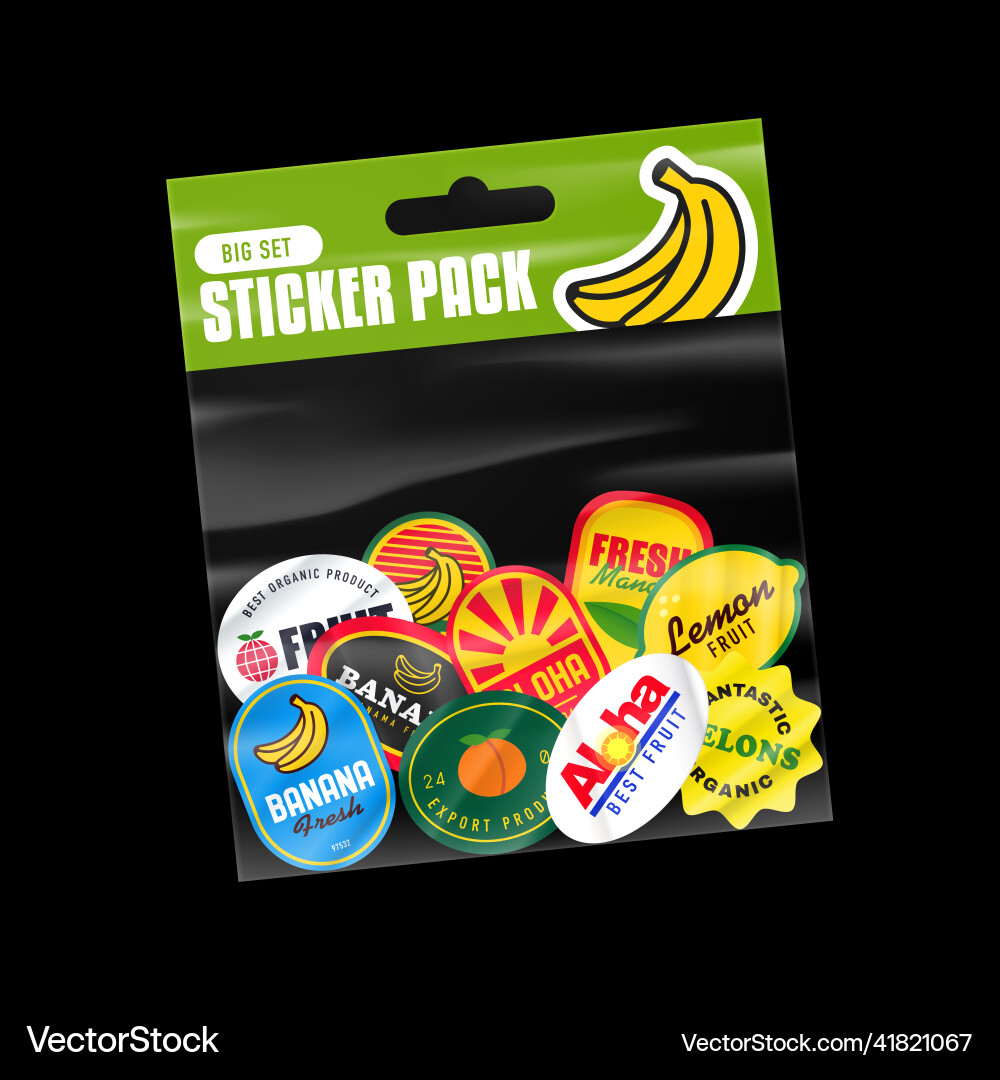 Fruit sticker pack packaging with fruits stickers Vector Image