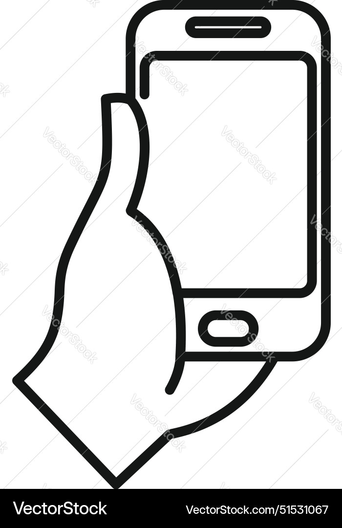 Hand holding smartphone outline icon Royalty Free Vector