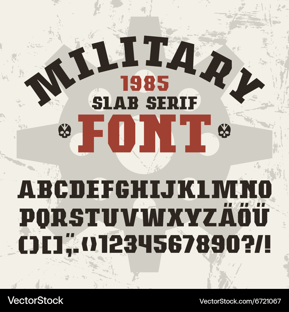 Slab serif font in military style Royalty Free Vector Image