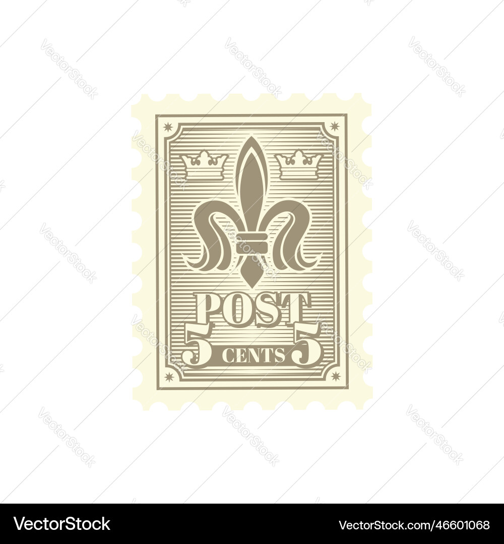Antique postcard postage stamp with heraldry lily Vector Image