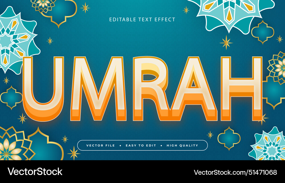 Blue gold and orange umrah 3d editable text Vector Image