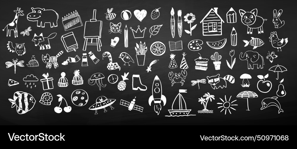 Chalk drawn line art child drawings Royalty Free Vector