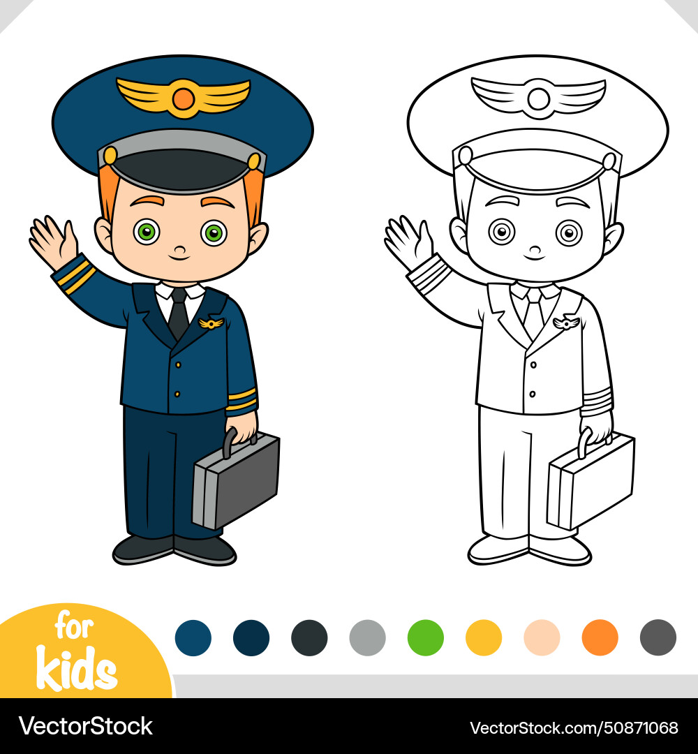 Coloring book for kids pilot Royalty Free Vector Image