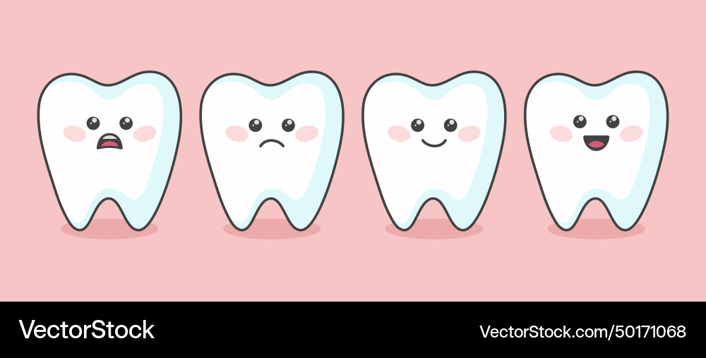 Flat cartoon tooth set with different Royalty Free Vector