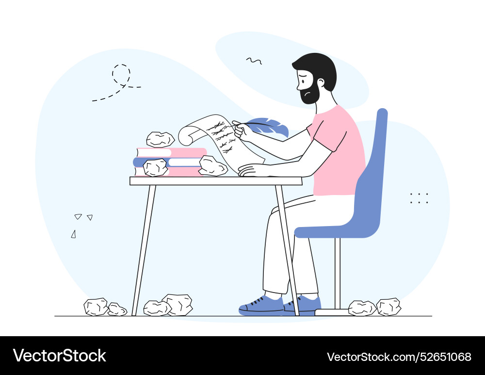 Man without inspiration sad writer sits at table Vector Image