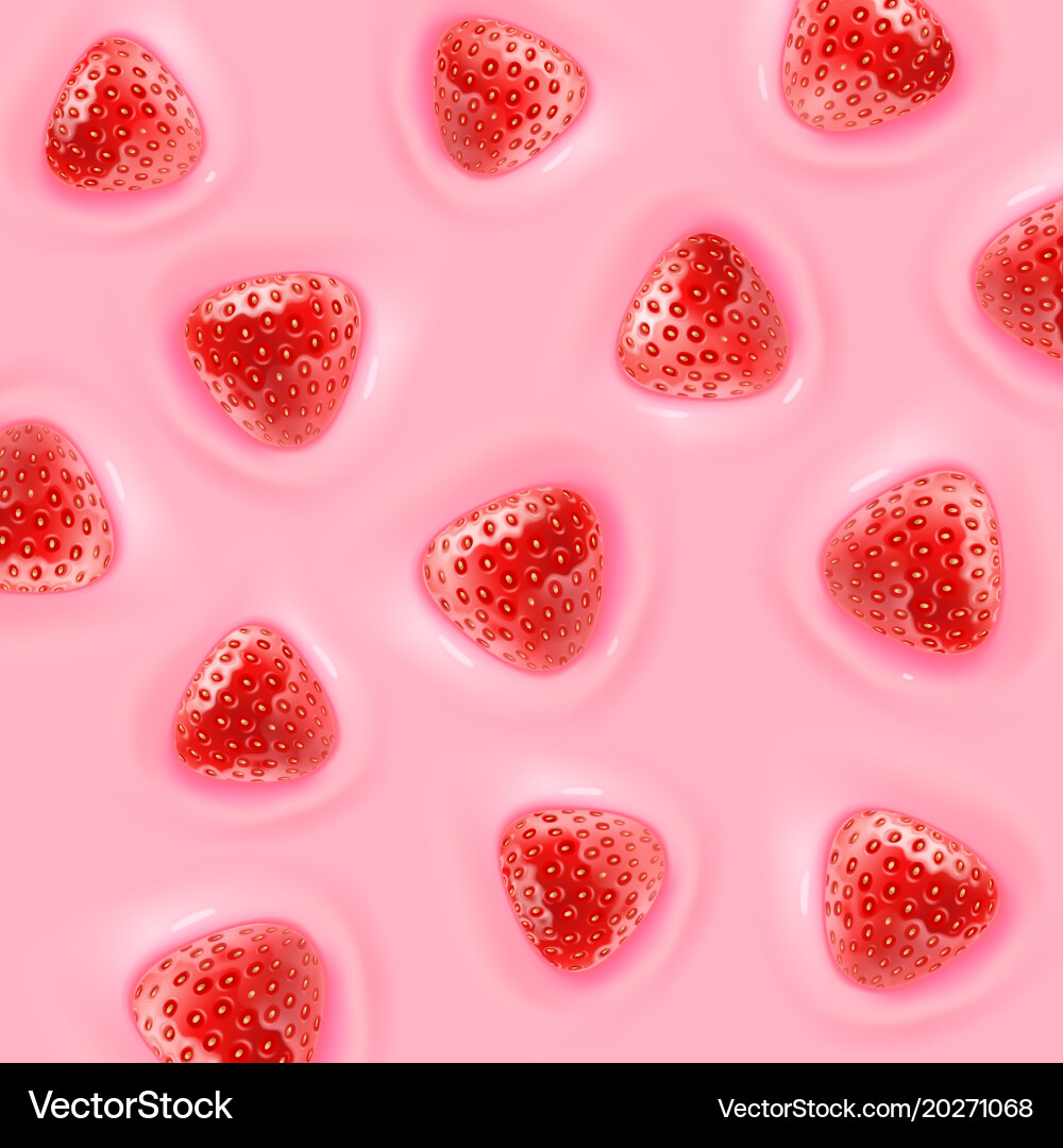 Realistic pieces of strawberries float Royalty Free Vector
