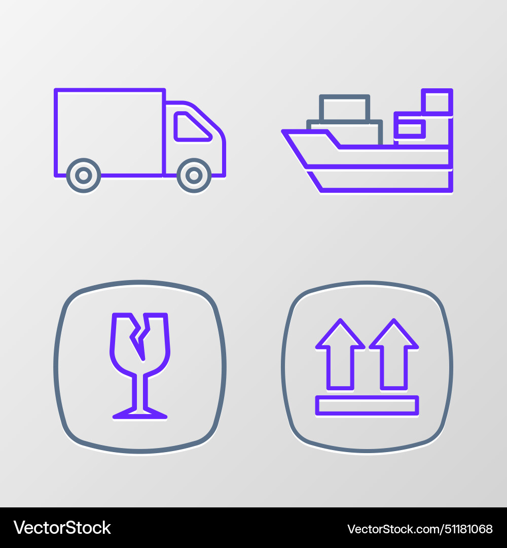 Set line this side up fragile broken glass cargo Vector Image